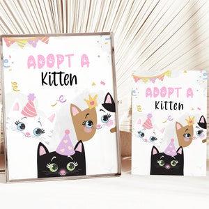 Editable Adopt A Kitten Birthday Sign Cat Birthday Table - Etsy