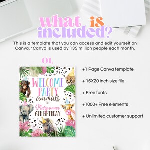 Editable Party Animals Welcome Sign Template, Party Animals Sign, Zoo ...