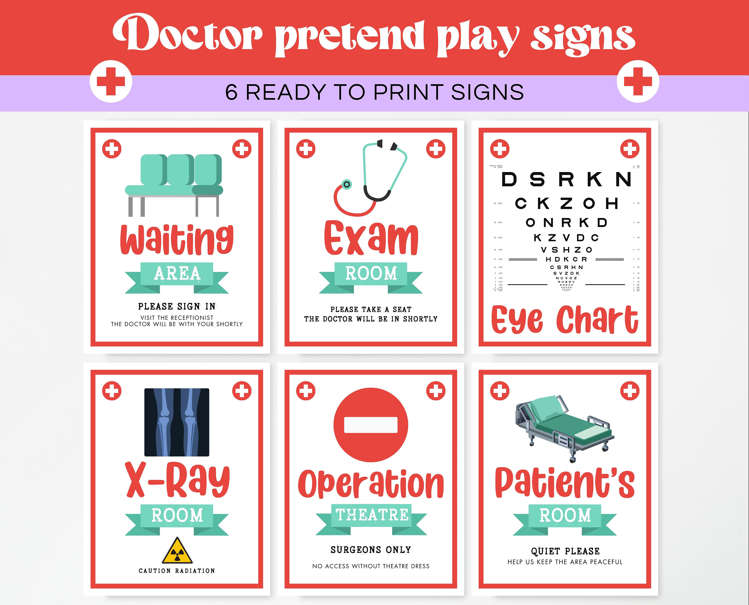 Printable Pretend Doctor Signs for Kids, Play Doctors, Pretend Play ...