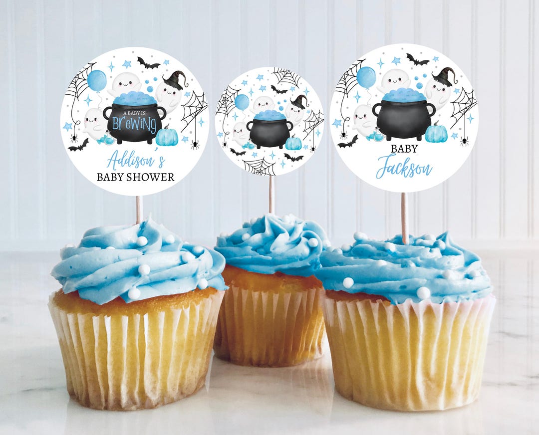 Editable A Little Boo is Almost Due Baby Shower Cupcake Toppers, Blue ...