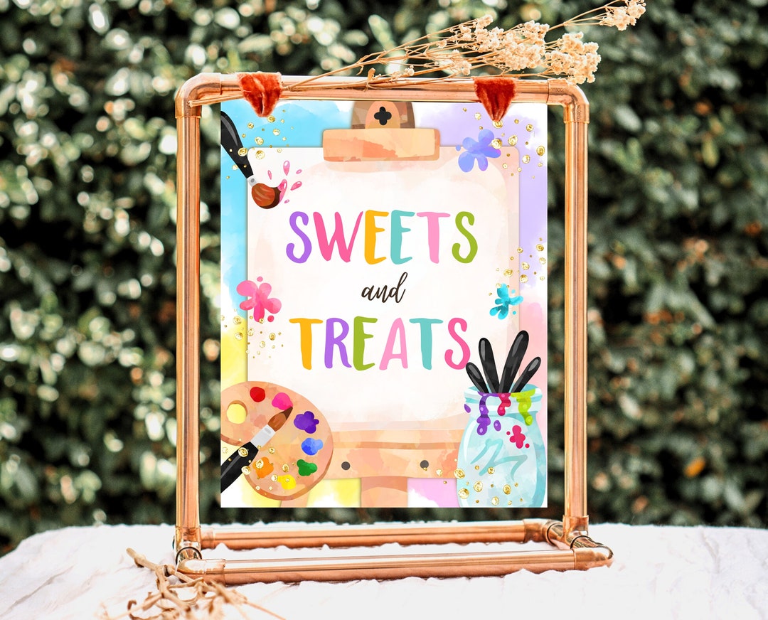 Sweets and Treats Sign Art Birthday, Rainbow Art Party Birthday Treats ...