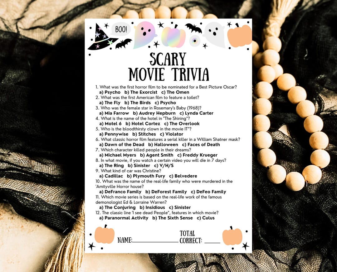 Halloween Scary Movie Trivia Game Template, Halloween Trivia, Halloween ...