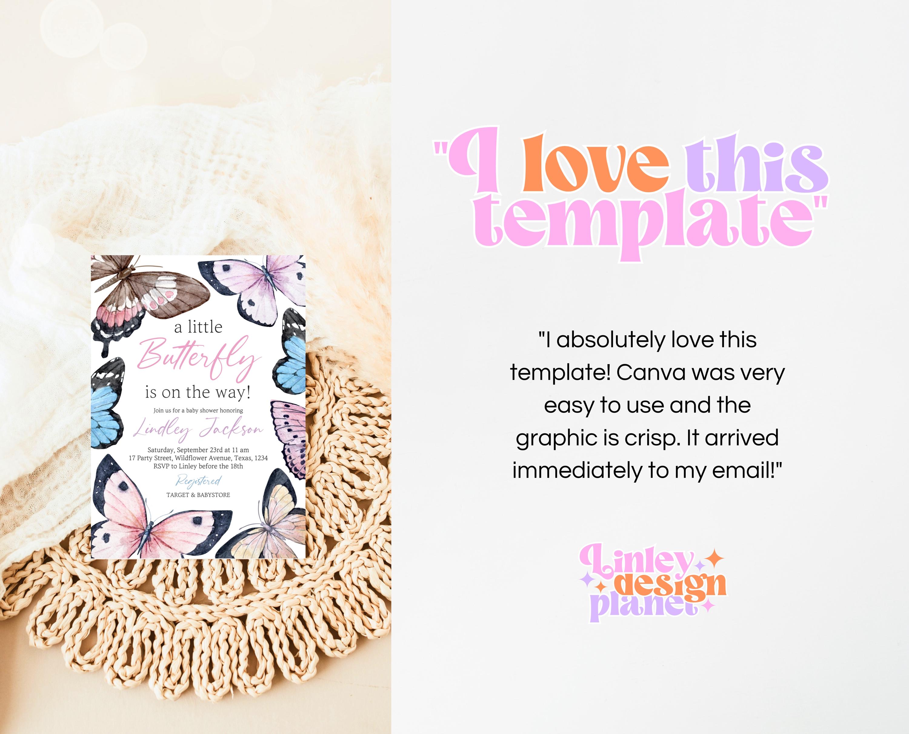Editable Butterfly Baby Shower Invitation: Pink Floral Design (canva ...