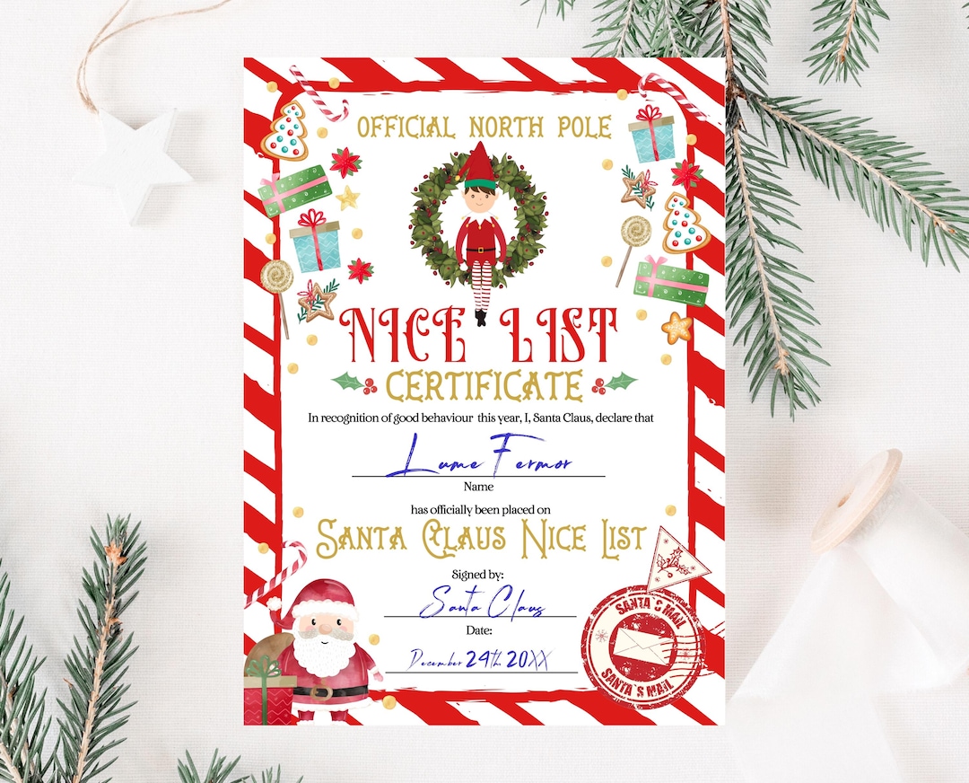 Editable Santa Clause Official Nice List Certificate, Letter From the ...