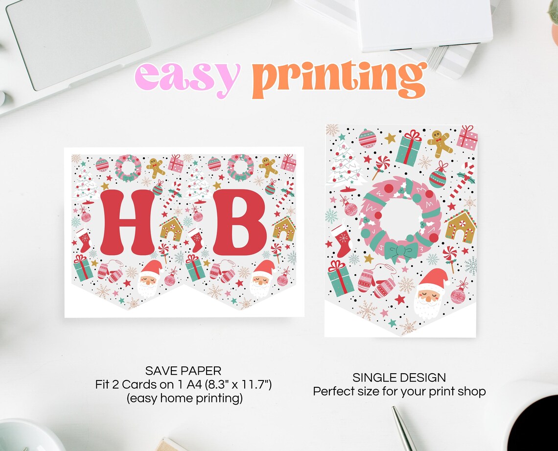 Editable Christmas Happy Birthday Banner Template, Red and Pink Happy ...