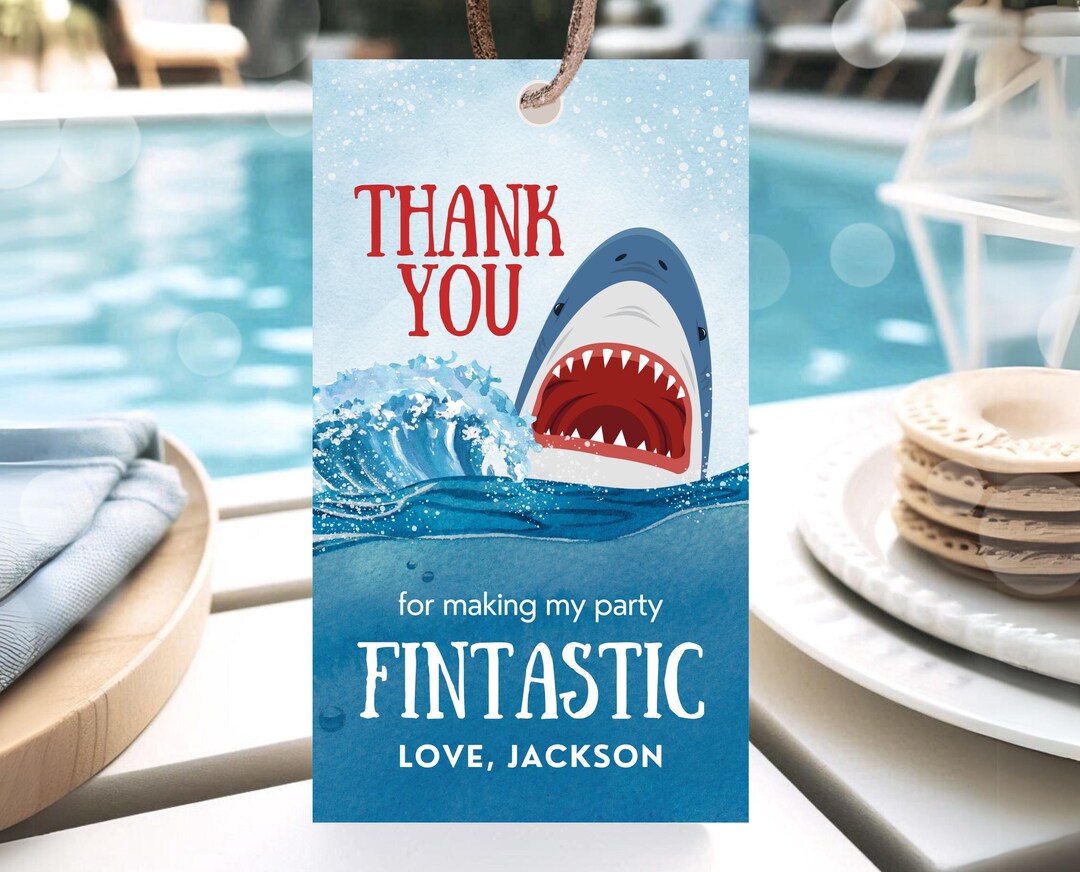 Editable Shark Birthday Favor Tag: Fintastic Party Thank You (instant ...