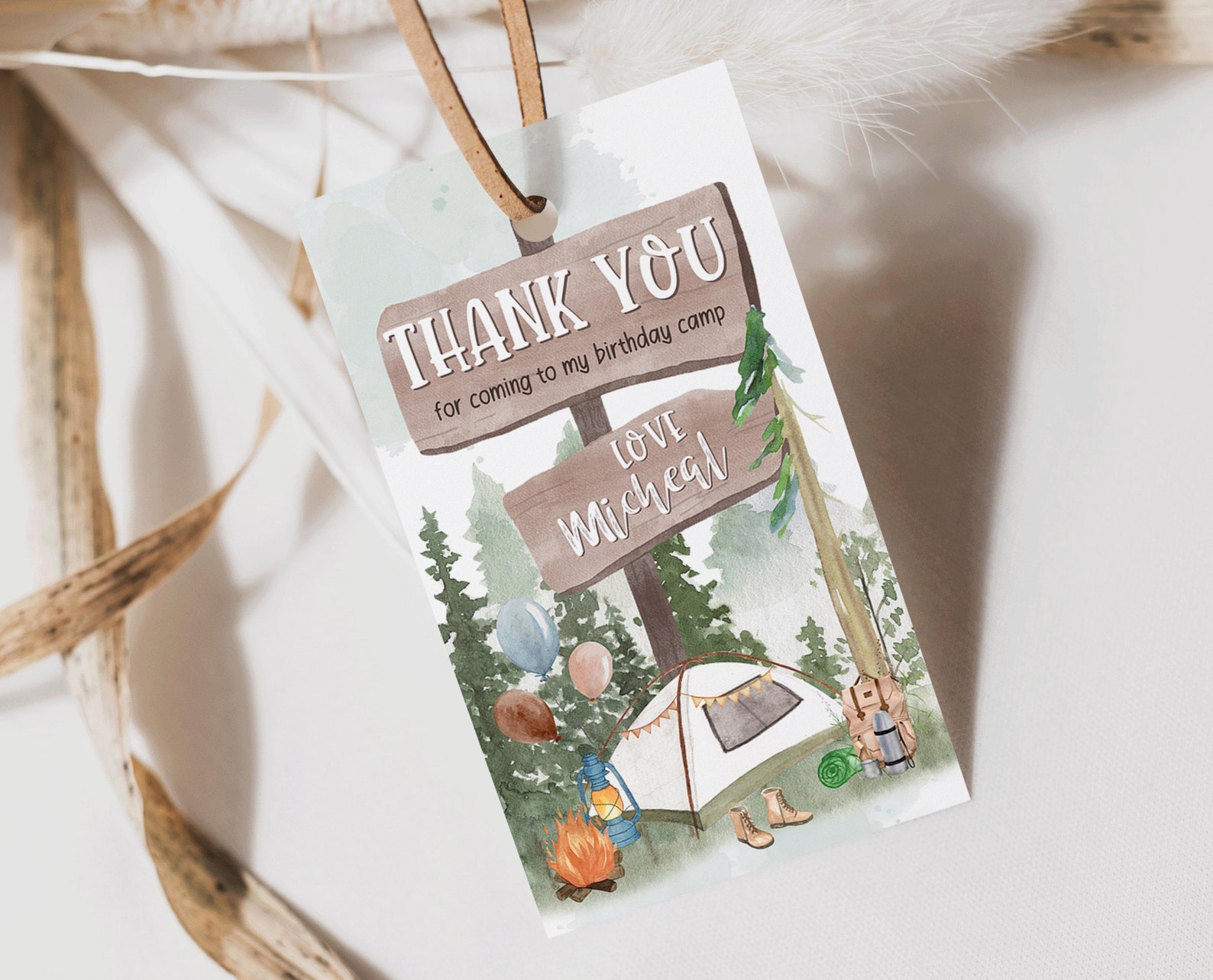 Editable Boy Camp Party Favor Tag Camp Out Birthday Thank You - Etsy