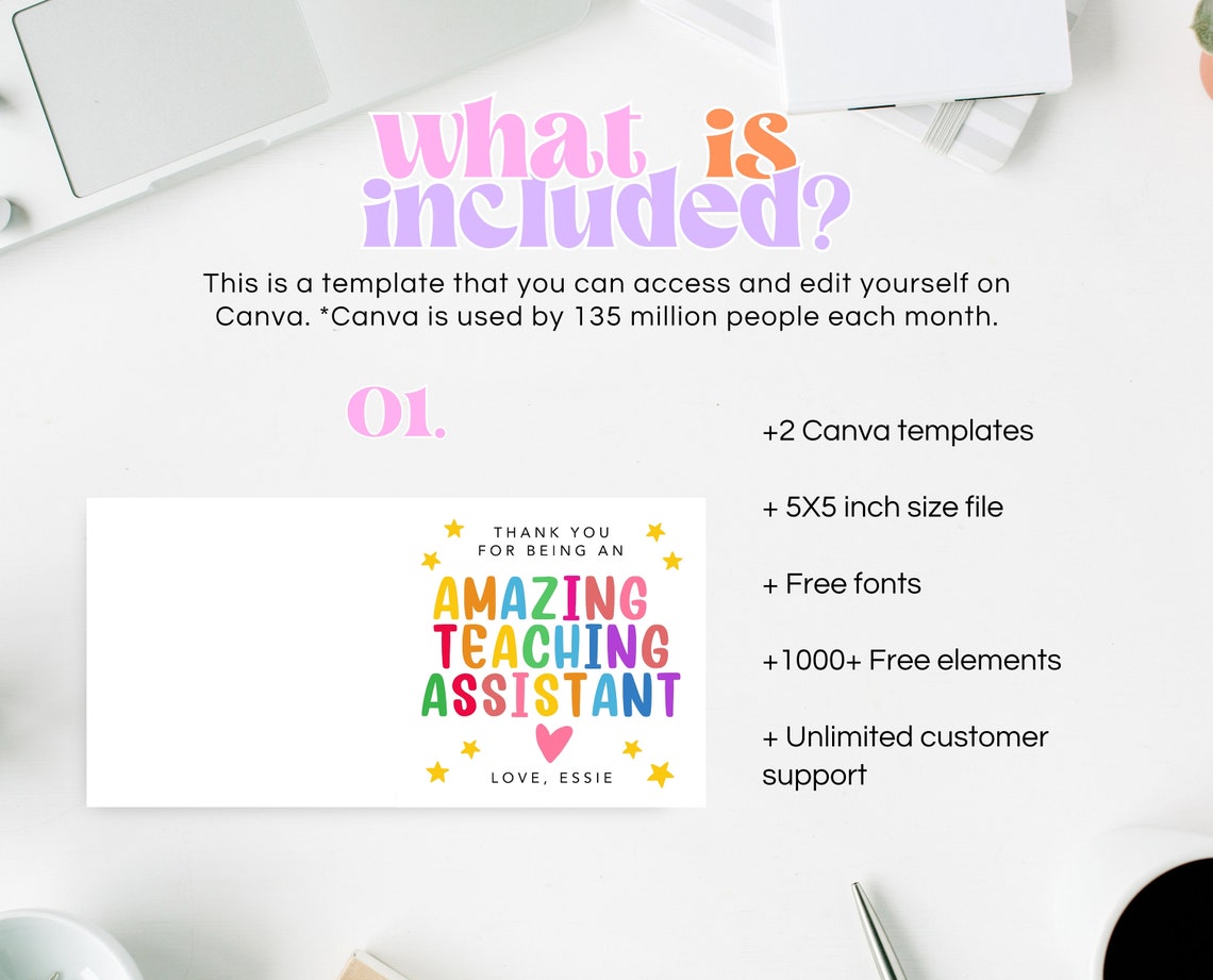 Editable Teaching Assistant Card: Personalized Teacher Appreciation ...