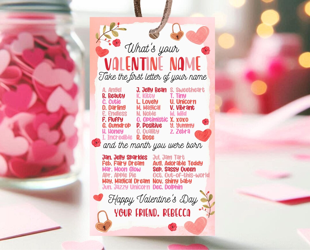 Editable What's Your Valentine Name Game Gift Tag, Valentine's Name ...