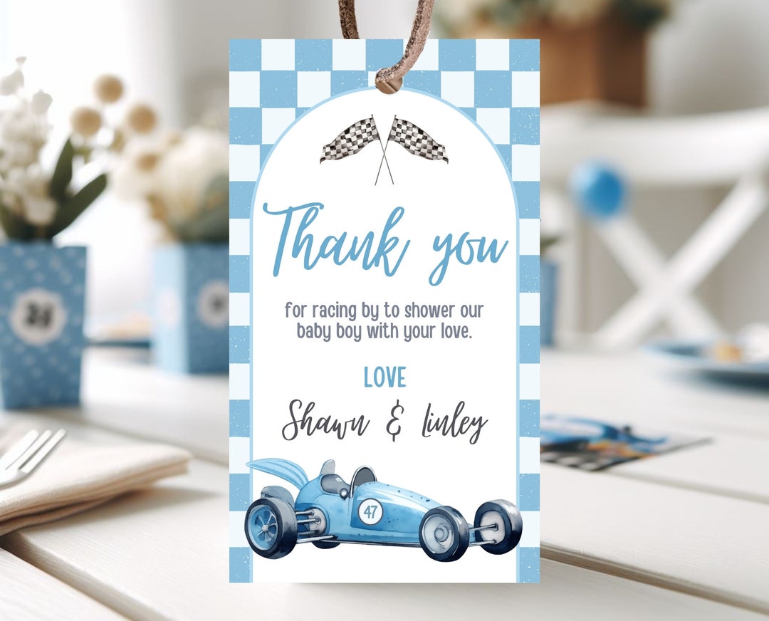 Editable Racing Car Baby Shower Favor Tag, Vintage Race Car Baby Shower ...