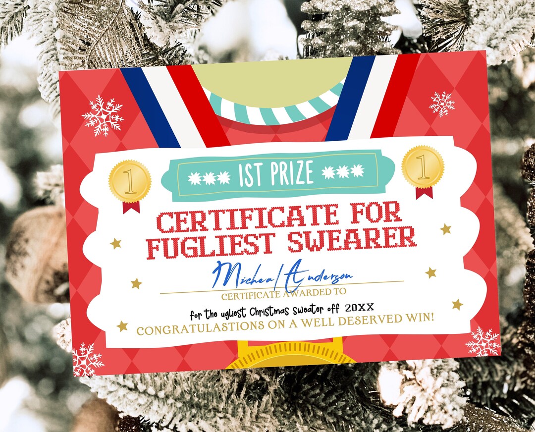 Ugly Sweater Christmas Contest Voting Certificate, Ugly Sweater Contest ...