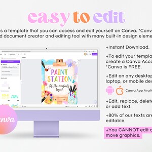 Paint Station Sign Art Birthday, Rainbow Art Party Birthday Let's Paint ...