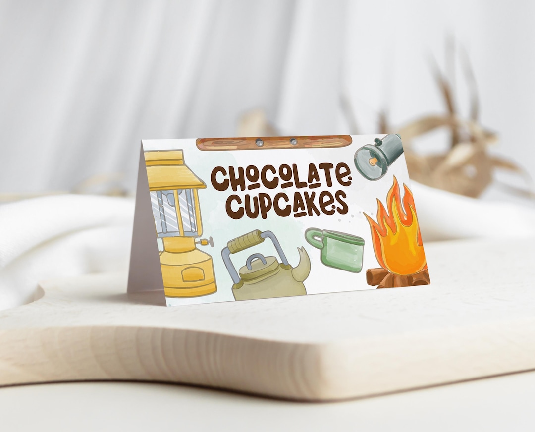 Editable Camp Party Food Label, Camp Out Birthday Table Card, Outdoor ...