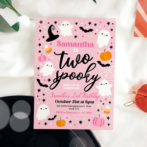 Editable Pink Halloween 2nd Birthday Invitation, Halloween Costume ...