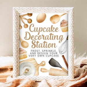 Cupcake Decorating Station Birthday Sign, Bake Station Sign, Chef ...