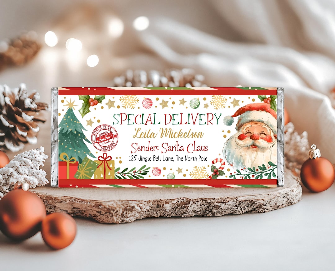 Editable Christmas Candy Bar Wrapper Template, Christmas Chocolate ...