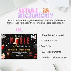 Editable Movie Birthday Invitation Cinema Party Invite Pop on Over ...