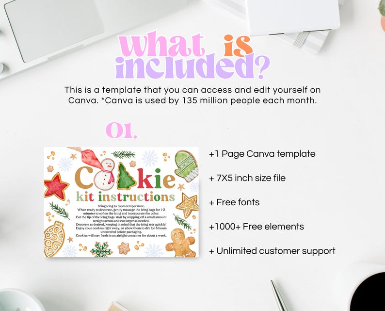 Editable Christmas Cookie Instructions Card, Editable Cookie Kit ...