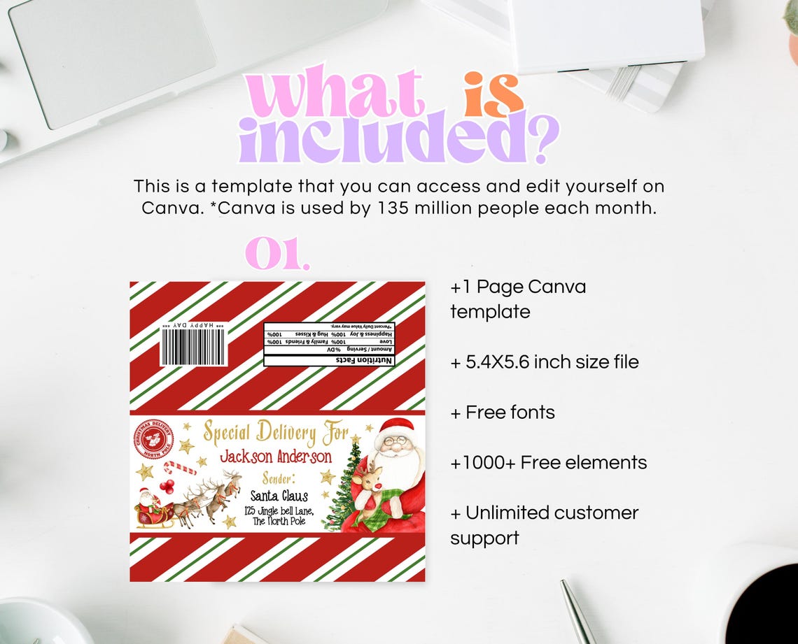 Editable Christmas Candy Bar Wrapper Template, Christmas Chocolate ...