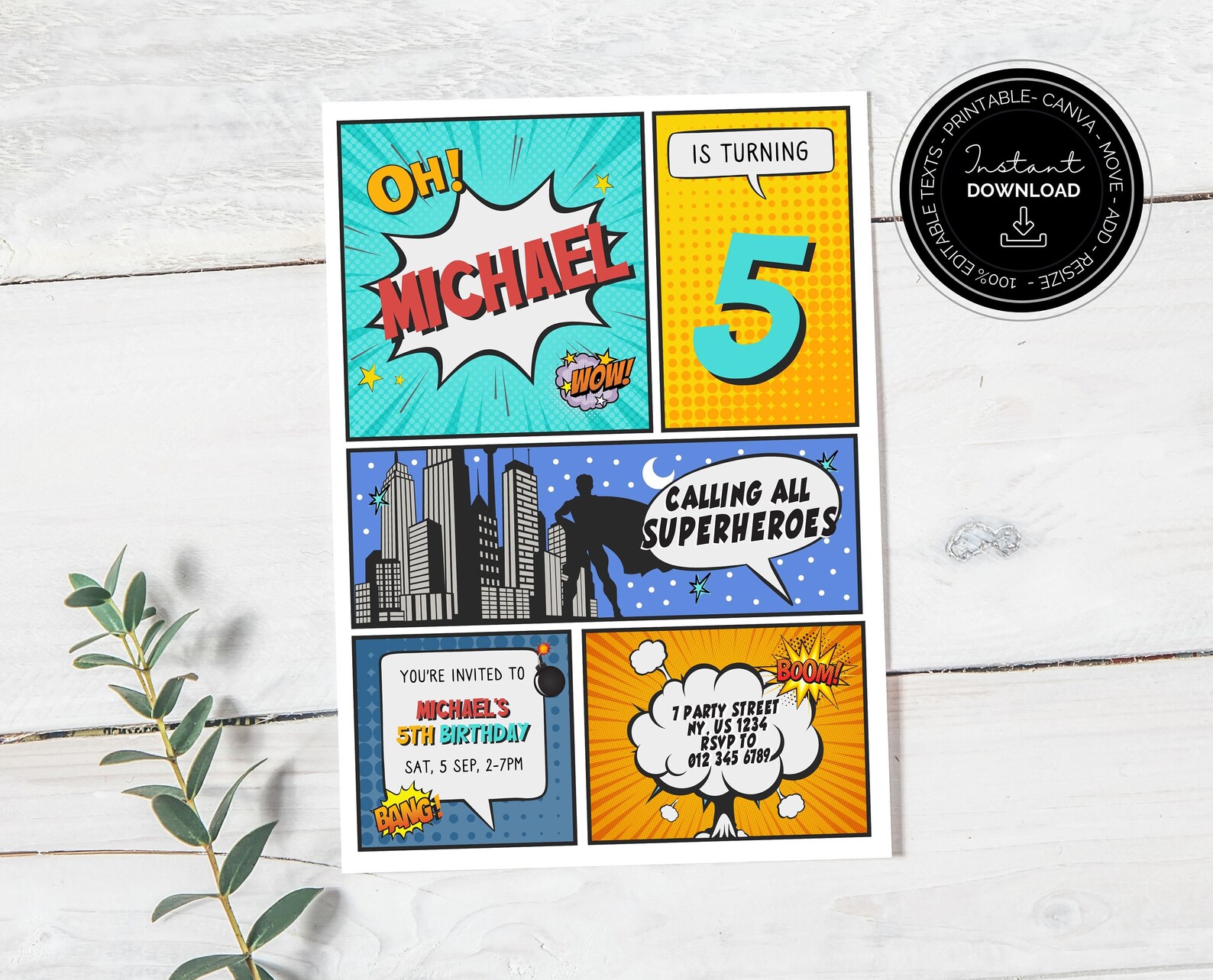 Editable Comic Superheroes Birthday Invitation, Superhero Birthday ...