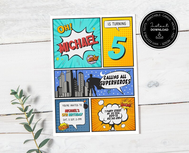 Editable Comic Superheroes Birthday Invitation Superhero - Etsy