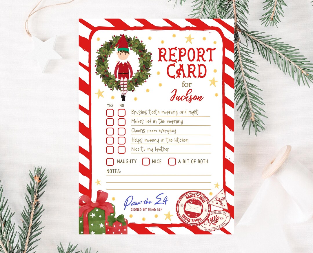 Editable Elf Report Card, Report Card to Santa, Elf Activity Printable ...