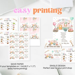 Editable Camping Birthday Invitation Bundle, Camping Party Pack, Girly ...