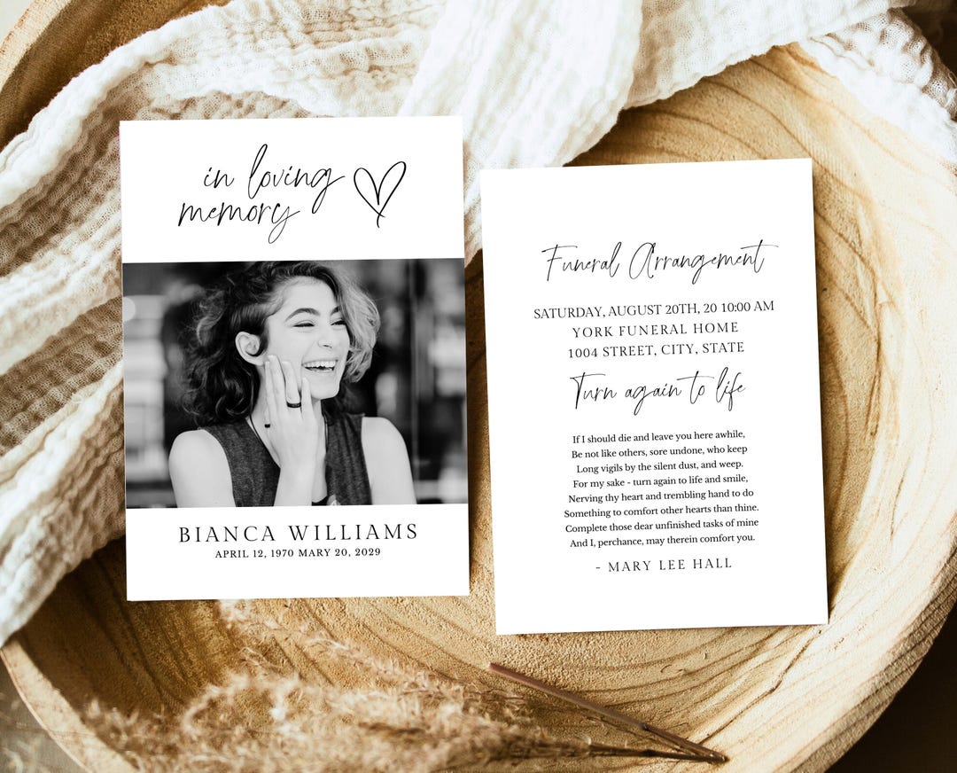 Editable Funeral Program Minimal Memorial Service Card Foldable Funeral ...