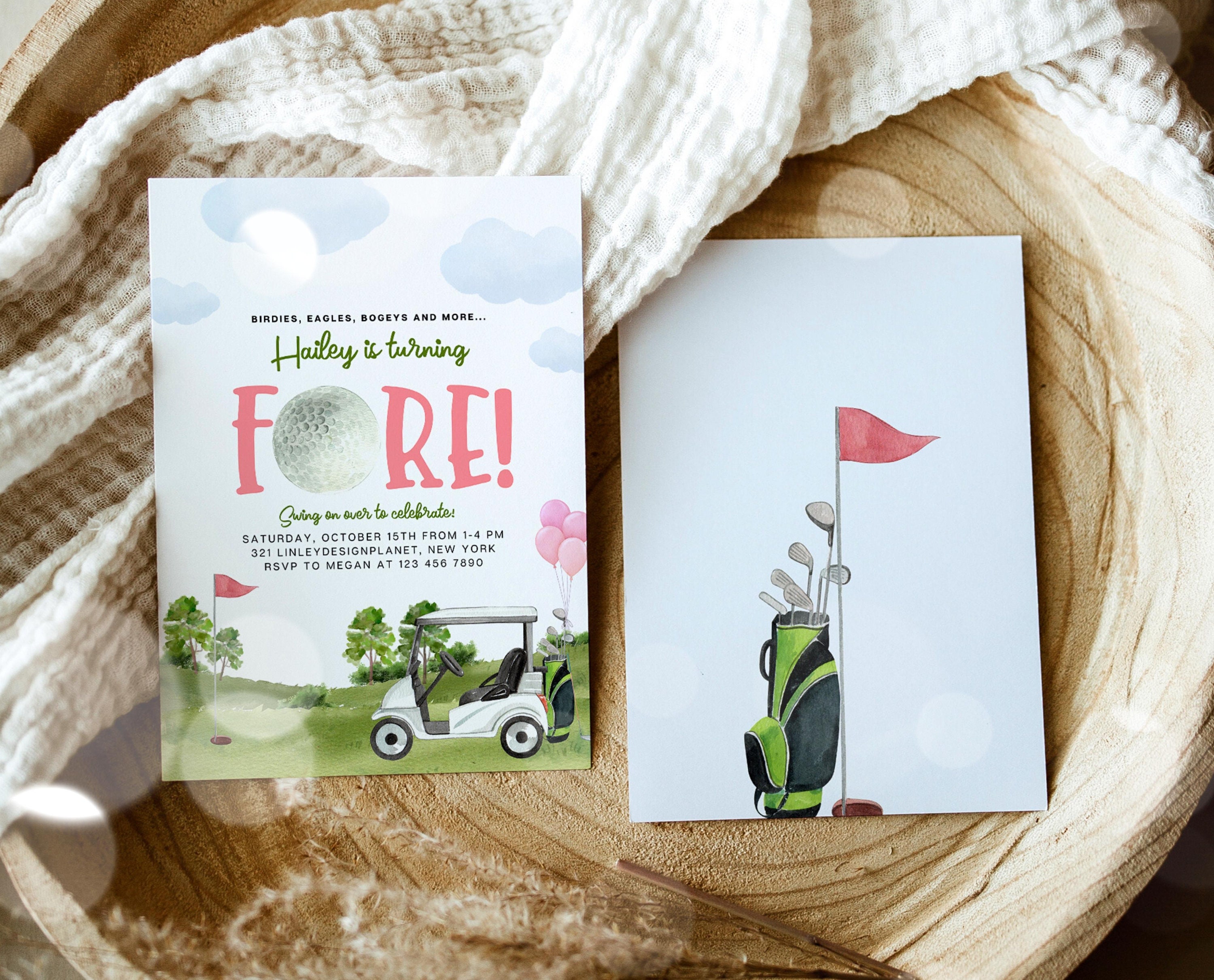 Editable Fore Golf Birthday Invitation, Girl Fourth Golf Birthday Party ...