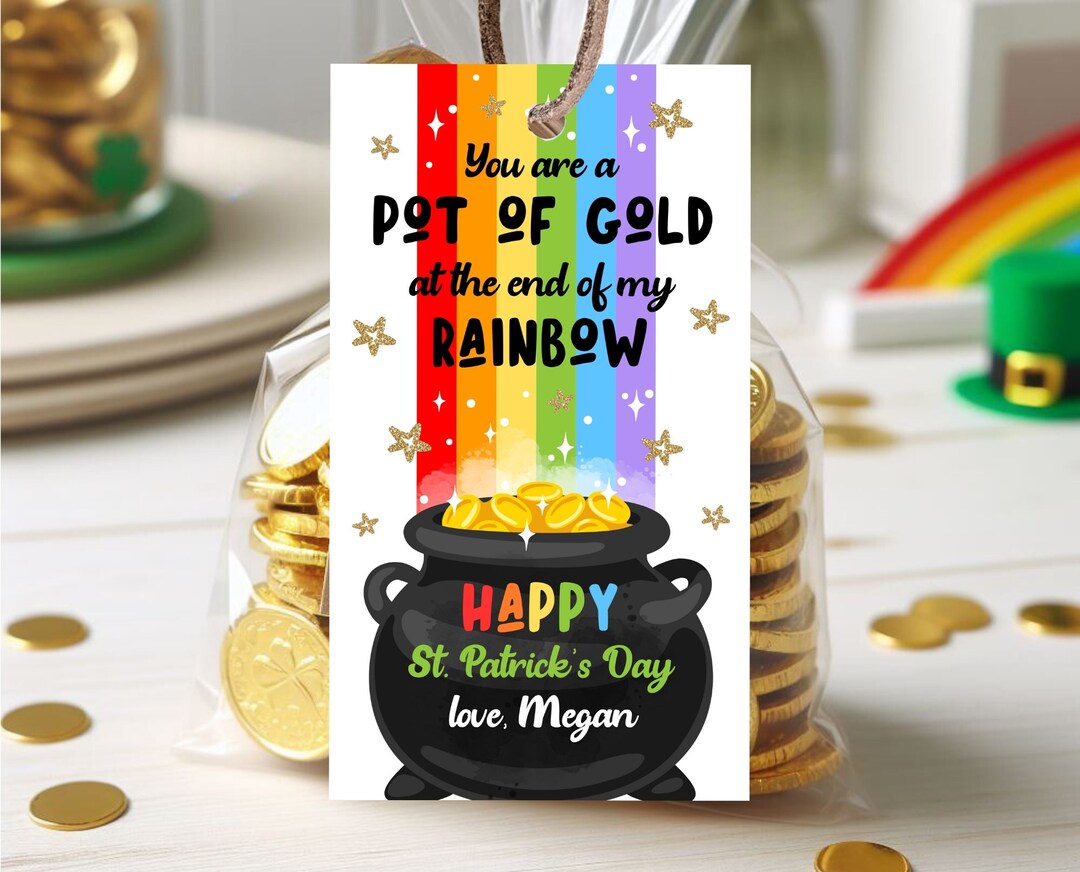 Editable St. Patrick's Day Tag, Pot of Gold Favor Tag, Glassroom Gift ...