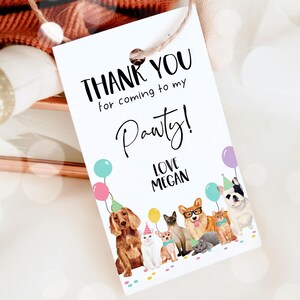 Editable Dog and Cat Birthday Party Thank You Favor Tags, Puppies ...