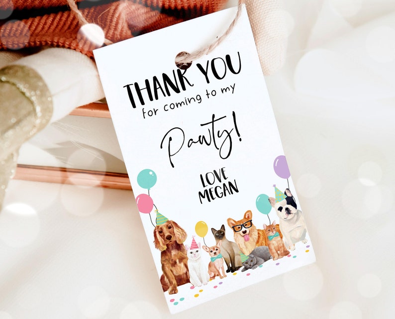 Editable Dog and Cat Birthday Party Thank You Favor Tags - Etsy