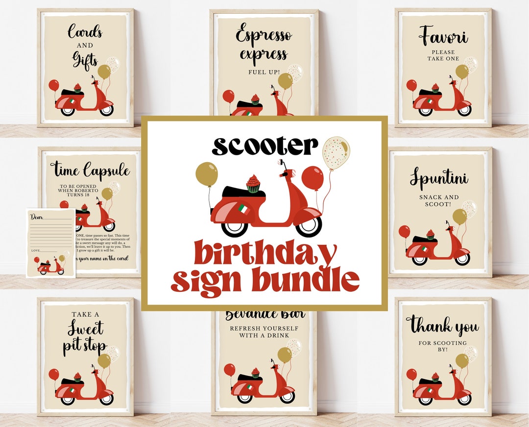 Editable Scooter Uno Birthday Sign Bundle, Italian Themed Birthday ...