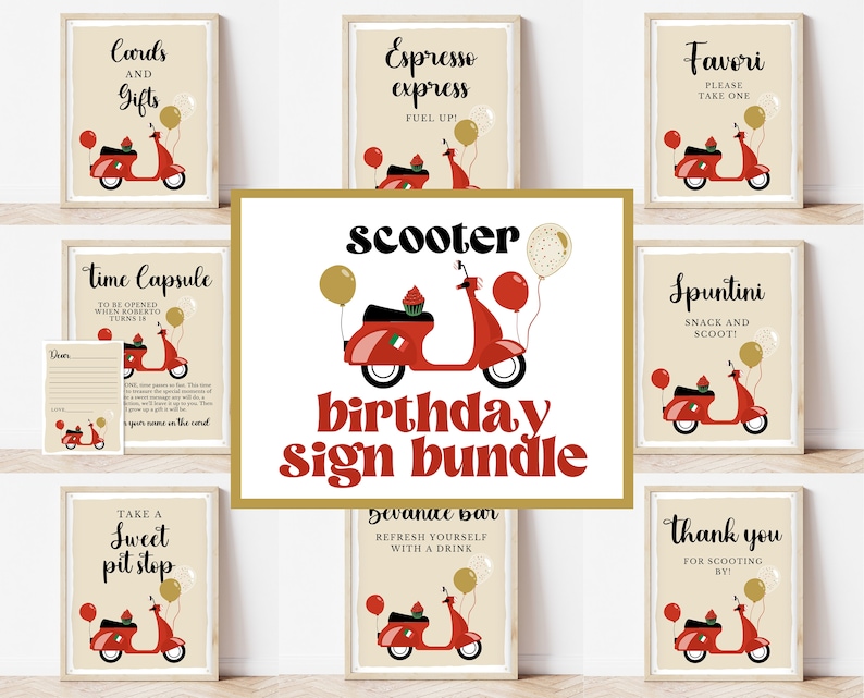 Editable Scooter Uno Birthday Sign Bundle, Italian Themed Birthday ...