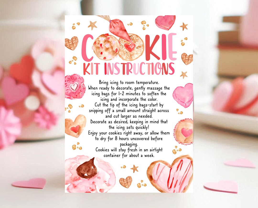 Editable Valentine Cookie Kit Instructions Card, Decorate Your Own ...
