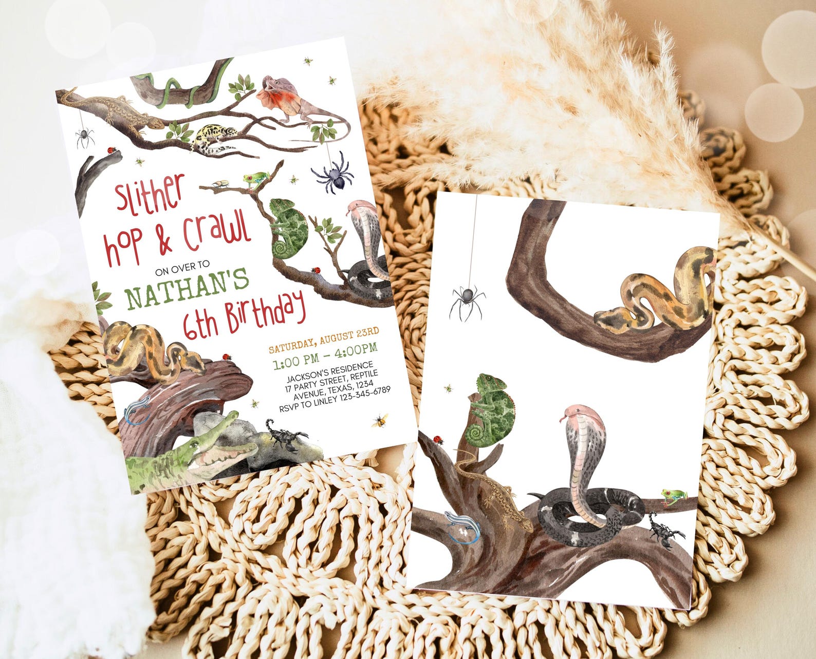 Editable Reptile Birthday Invitation: Snake, Lizard, Crawly Theme ...