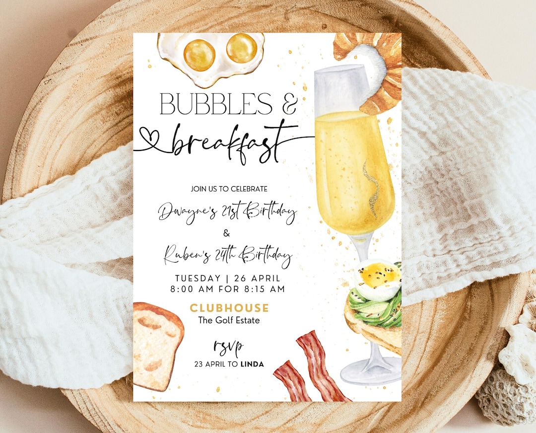 Editable Breakfast and Bubbles Invitation, Bubbles Breakfast Birthday ...