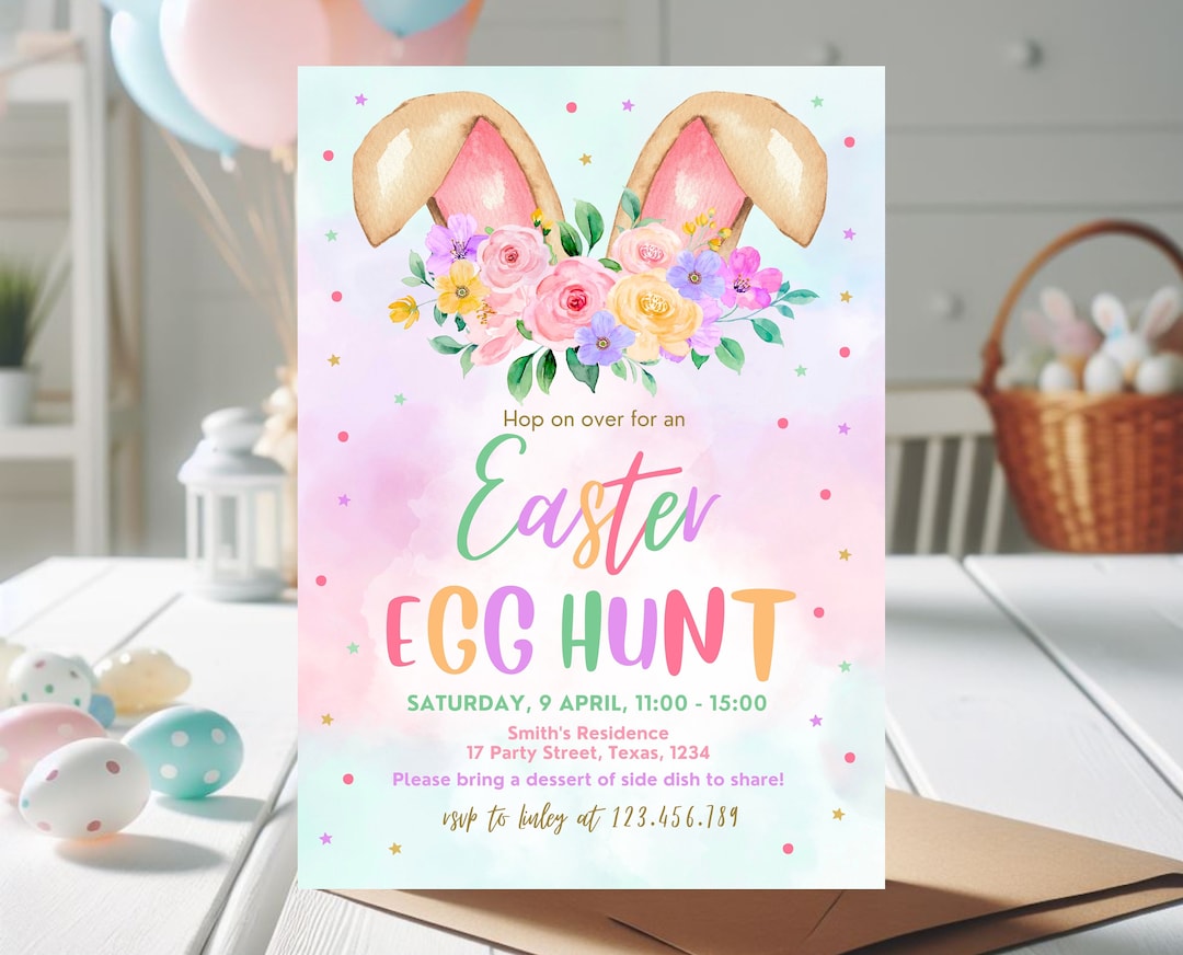 Editable Easter Egg Hunt Invitation, Bunny Invitation, Easter ...