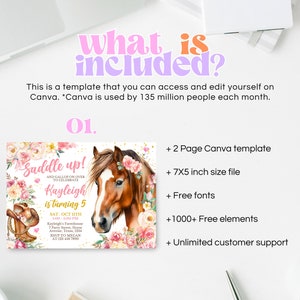 Editable Cowgirl Birthday Invitation Template, Girl Horse Birthday ...