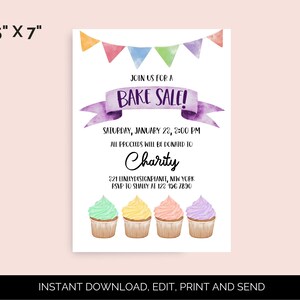 Editable Bake Sale Festival Invitation, Charity Bake Sale Party ...