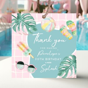 Editable Pool Party Favor Tag, Girl Pool Birthday Party, Pastel Pool ...