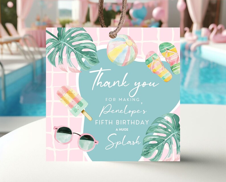 Editable Pool Party Favor Tag, Girl Pool Birthday Party, Pastel Pool ...