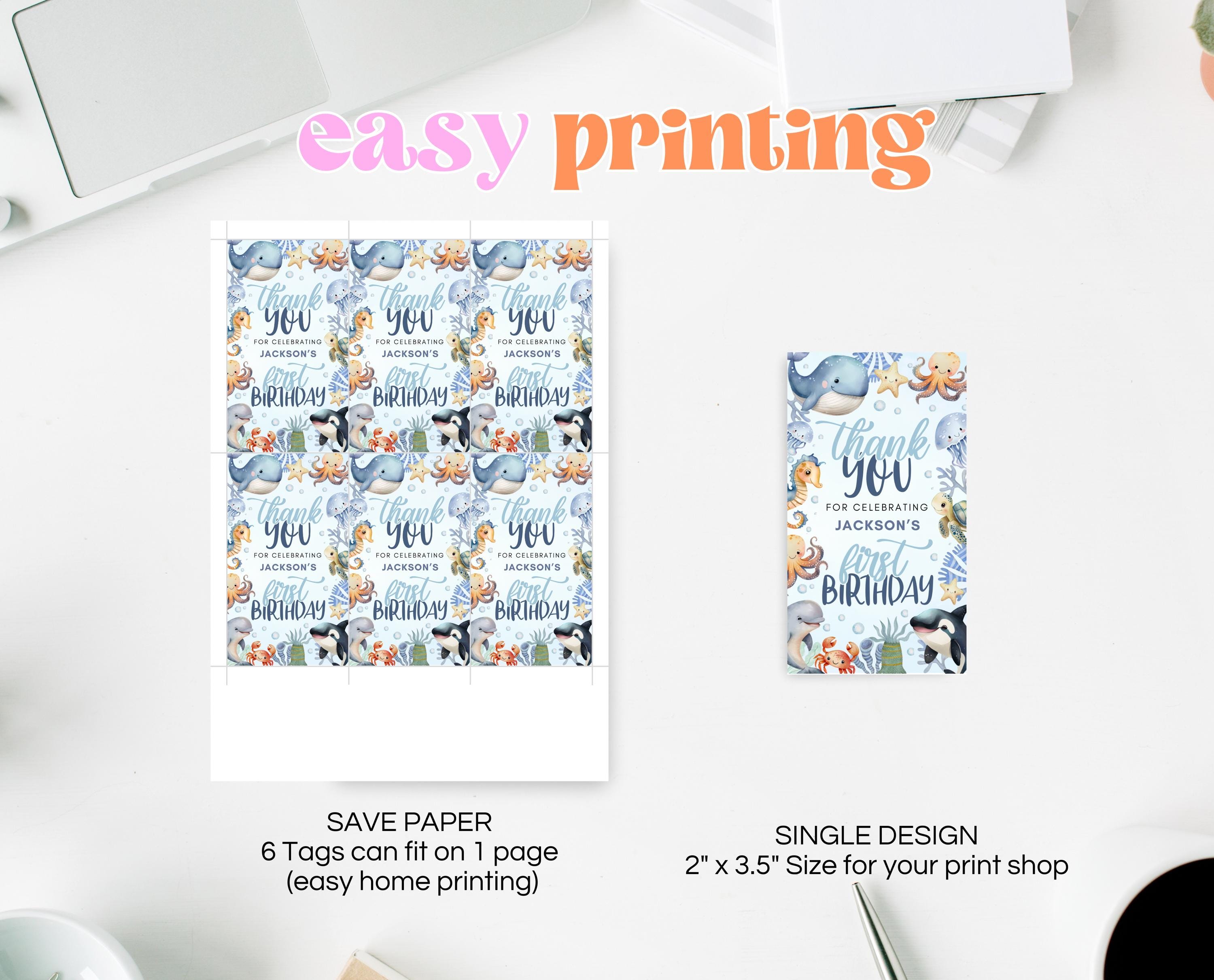Editable Sea Animals Birthday Favor Tag: Ocean Theme (digital Download ...