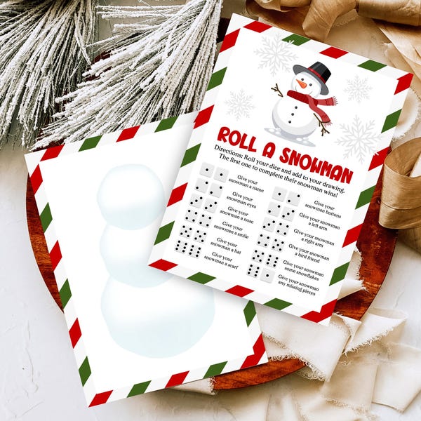 Holiday Roll a Snowman Dice Game - Children's Game Card - Build / Draw ...