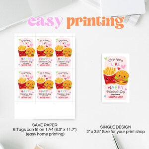 Editable Valentine Gift Tag, Burger and Fries Valentine Gift Tags ...