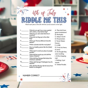 Printable 4th of July Riddle Me This Game, July 4th Games, Independence ...