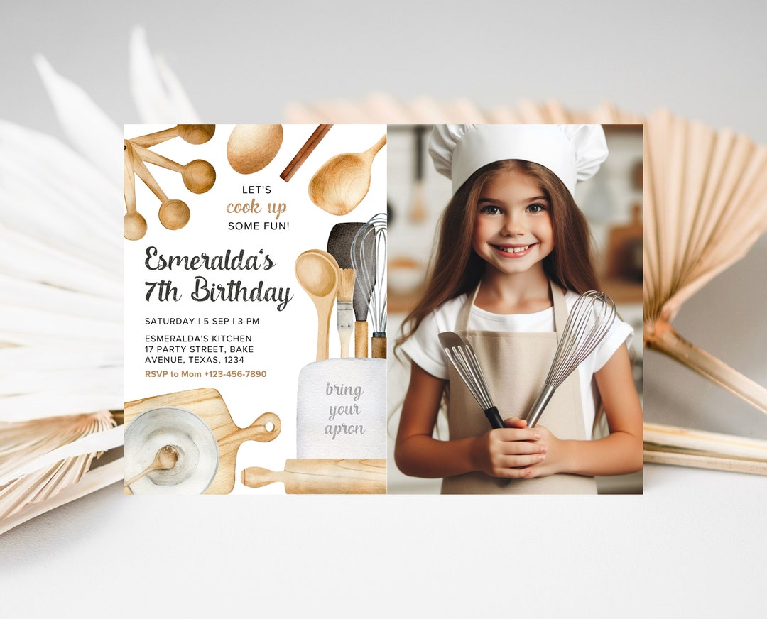 Editable Baking Birthday Photo Invitation, Baking Cooking Party, Chef ...