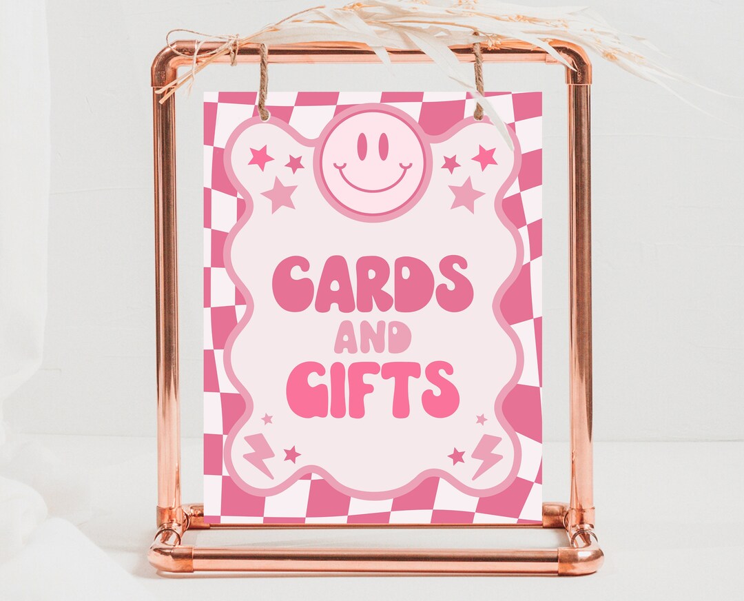 Cards and Gifts Sign Retro Smiley Birthday, Preppy Smile Theme Sign ...