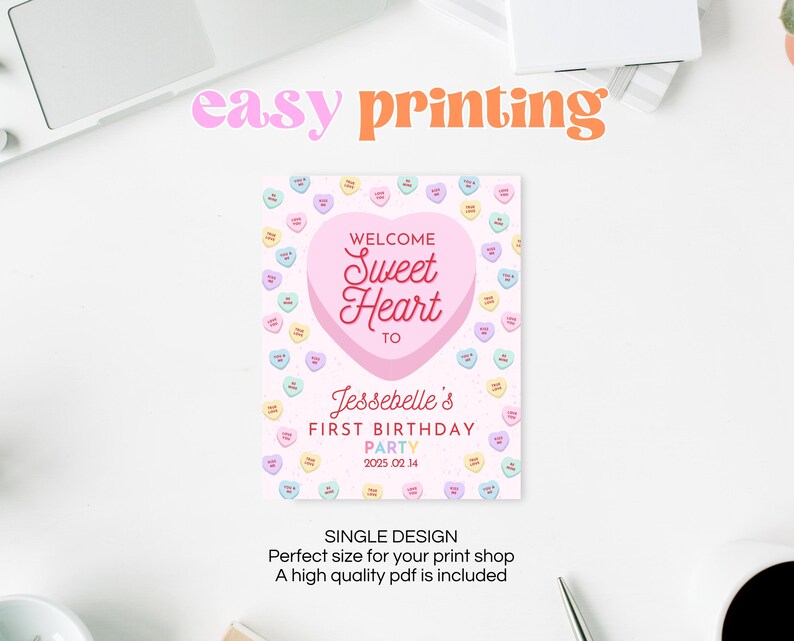 Editable Sweetheart Candy Birthday Welcome Sign, Conversation Hearts ...