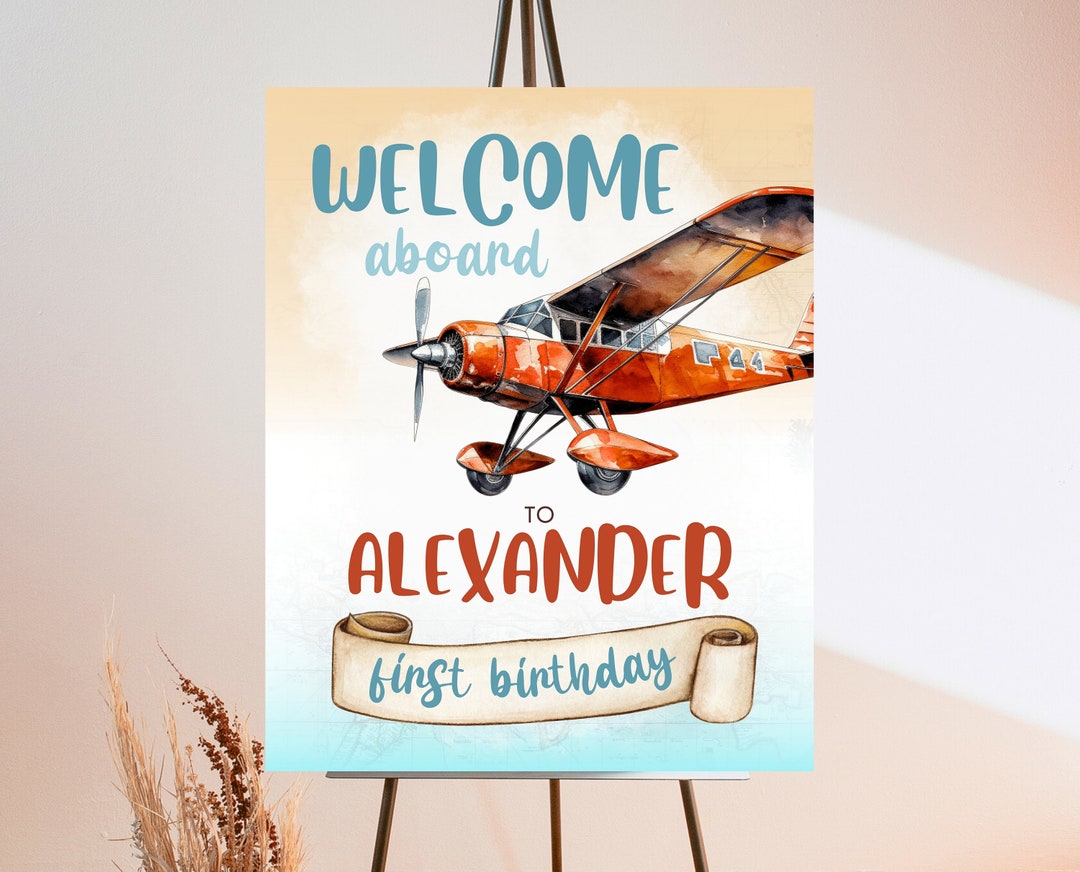 Editable Airplane Birthday Welcome Sign, Airplane Birthday Party ...